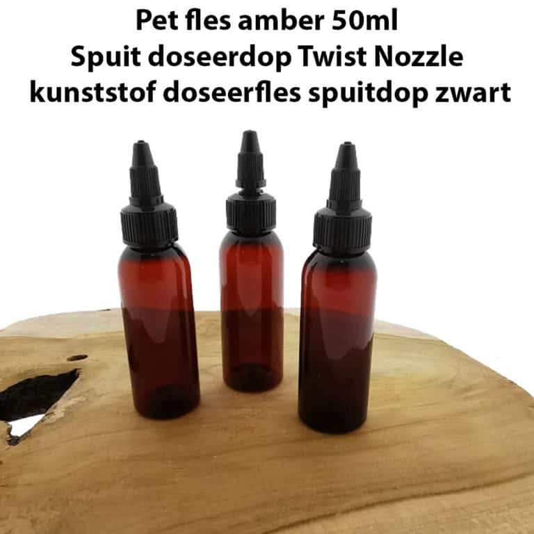 Pet fles amber 50ml flip-top spuitdop - kunststof doseerfles klepdop ...